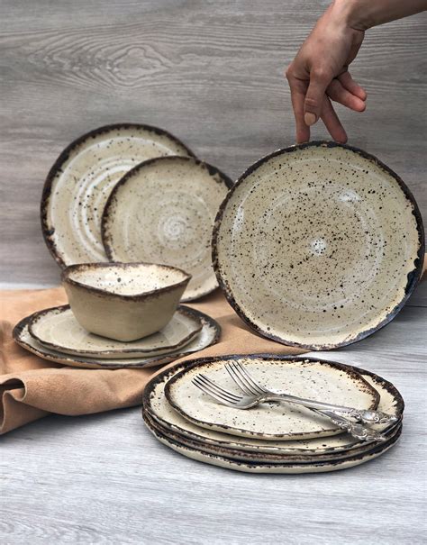 Rustic Ceramic Dinnerware Set Of Dessert Dinner Plates And Etsy