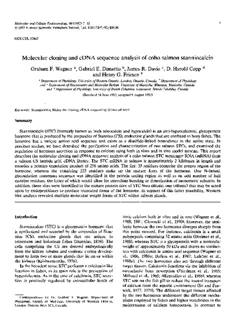 Pdf Molecular Cloning And Cdna Sequence Analysis Of Coho Salmon
