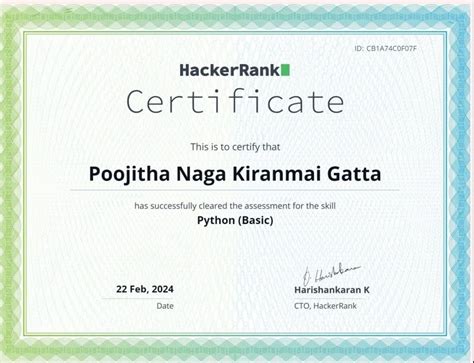🚀 achieved hackerrank certificate in python basics 🐍 poojitha gatta posted on the topic