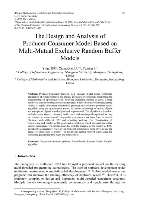 pdf the design and analysis of producer consumer model based on multi mutual exclusive random