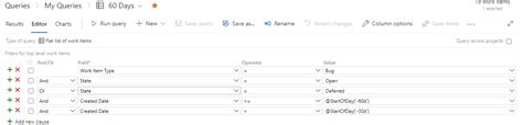 Charts Creating A Combined Query Of Bugs Opened In The Past Three Months On Azure Devops