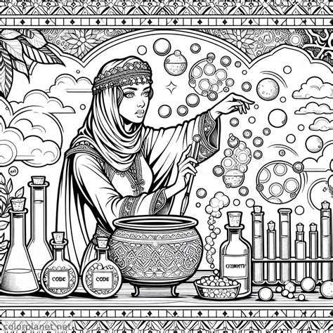 Stem Wizardess Coloring Page Code And Chemistry Magic Colorplanet