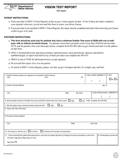 Form Mv 619 Vision Test Report New York Edit Fill Sign Online Handypdf