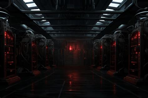 Premium Photo Dark Spacious Interconnected Servers Room