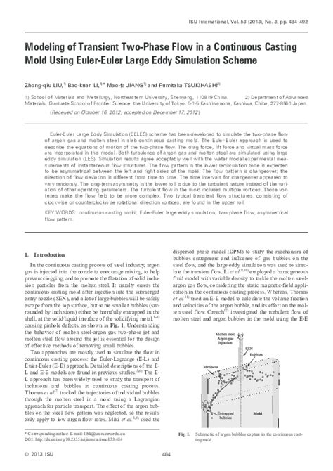 Pdf Modeling Of Transient Two Phase Flow In A Continuous Casting Mold Using Euler Euler Large