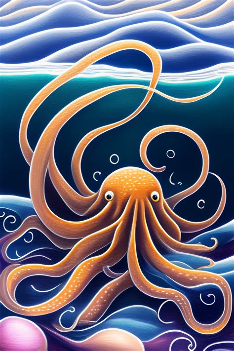 Lexica Drawing Of A Small Octopus Swimming In The Ocean