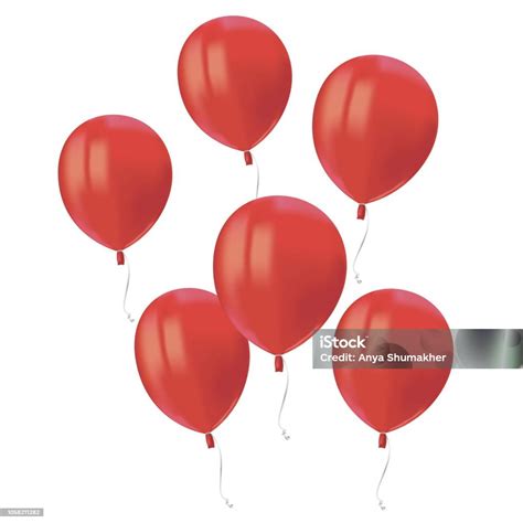와 함께 빨간 풍선 비행 현실적인 공기의 구성에 고립 된 흰색 배경을 반영 합니다 생일 파티에 대 한 축제 장식 요소 또는 풍선 인사말 카드 디자인 요소 벡터입니다 고무에