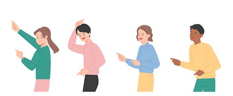 유토이미지 젊은 사람들이 한쪽 방향을 가리키고 있다 심플한 벡터 스타일의 일러스트레이션