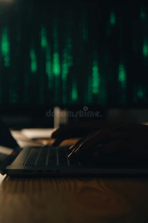 Hacker Code In Laptop Cyber Security Privacy Or Hack Threat Stock