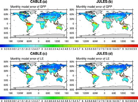 Spatial Variation Of Model Errors In The Monthly Gpp Or Le As Simulated