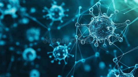 Microscopic View Of Virus Particles And Molecular Structures In Blue Environment Stock Image