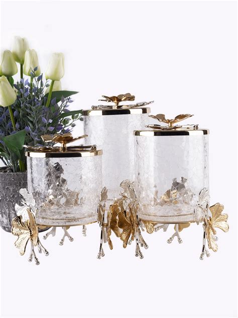 3 조각 나비 금이 간 유리 건조 식품 설탕 커피 차 밀가루 저장 세트 골드 컬러 새로운 디자인 주방 용품 장식 Aliexpress