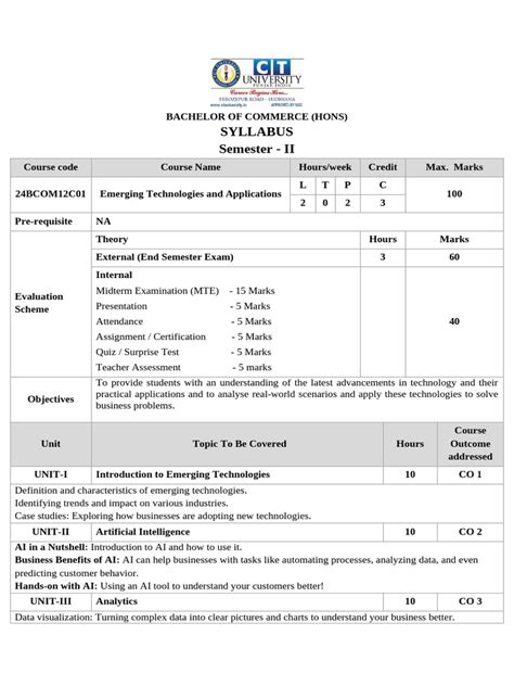 Emerging Technologies Syllabus Pdf Artificial Intelligence Intelligence Ai And Semantics