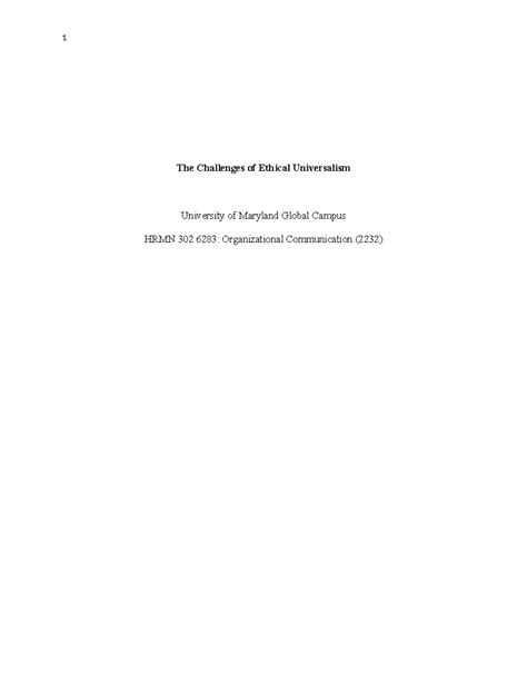 Hrmn302 Assignment 1 Universalism And The Ethical Challenges The
