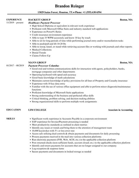 Payment Processor Resume Samples Velvet Jobs