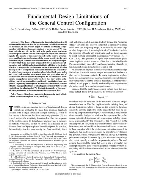 Pdf Fundamental Design Limitations Of The General Control Configuration