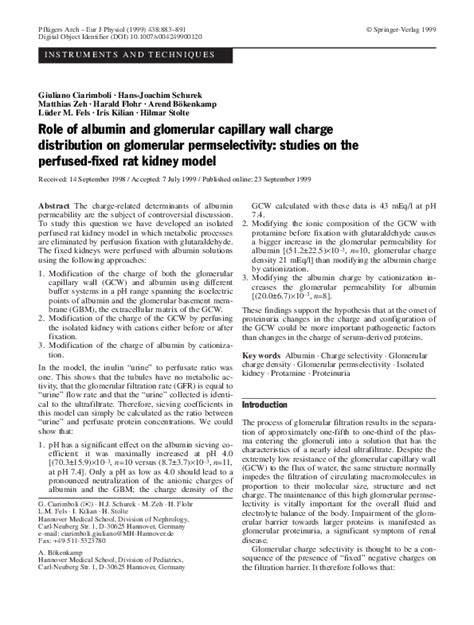 Pdf Role Of Albumin And Glomerular Capillary Wall Charge Distribution