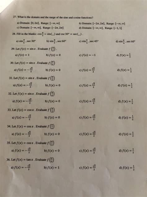 Solved 27 What Is The Domain And The Range Of The Sine And
