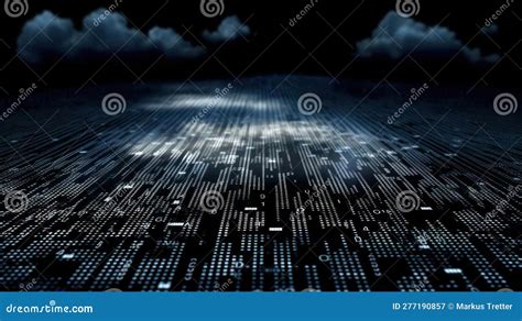 a binary code symbol surrounded by clouds of data created with