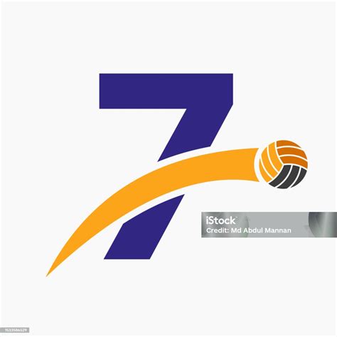 움직이는 배구 공 아이콘이 있는 편지 7에 배구 엠블럼 배구 공 기호 Championship에 대한 스톡 벡터 아트 및 기타