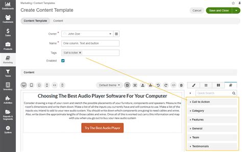 manage content templates in the back office orocommerce orocrm and