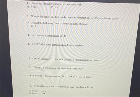 Solved 1 How Many Distinct Values Can We Represent With A