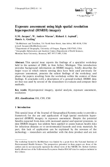 Pdf Exposure Assessment Using High Spatial Resolution Hyperspectral Hsrh Imagery