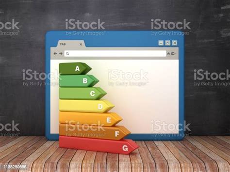 칠판 배경에 에너지 효율 다이어그램이 있는 웹 브라우저3d 렌더링 등급매기기에 대한 스톡 사진 및 기타 이미지 등급매기기
