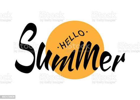 블랙 벡터 레터링 안녕하세요 여름 노란 태양 원이 흰색 배경에 고립 T셔츠 포스터 전단지에 대 한 재미 있는 여름 인쇄 상의 디자인 아이콘 T 셔츠에 대한 스톡 벡터 아트