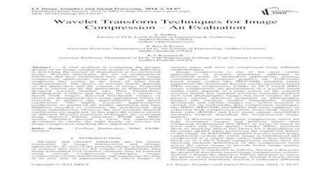 Pdf Wavelet Transform Techniques For Image Compression An Using Various Compression