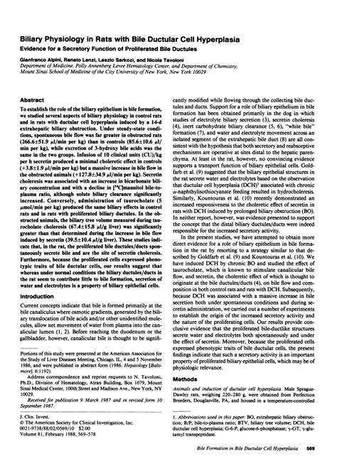 Pdf Biliary Physiology In Rats With Bile Ductular Cell Hyperplasia