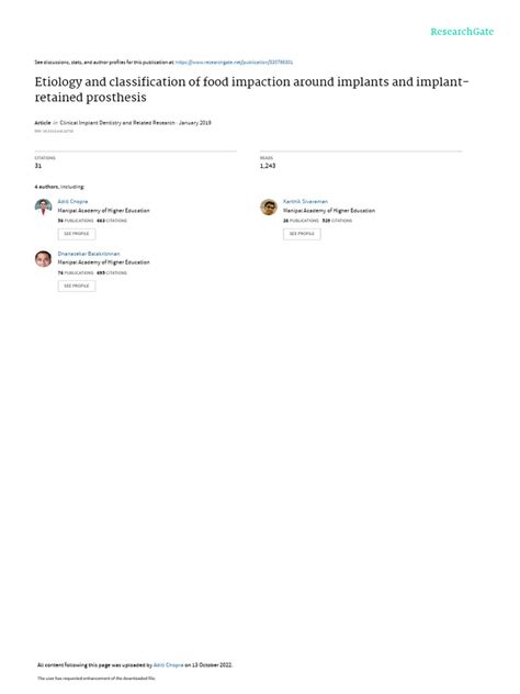 Chopra Et Al 2019 Etiology And Classification Of Food Impaction Around Implants And Implant
