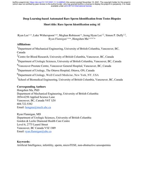 Pdf Deep Learning Based Automated Rare Sperm Identification From Testes Biopsies