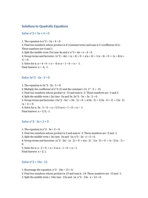 Quadratic Equation Solutions Explained Pdf Quadratic Equation
