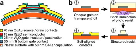 A Schematic And Layer Thicknesses Of The Flexible Bottom Gate Inverted Download Scientific