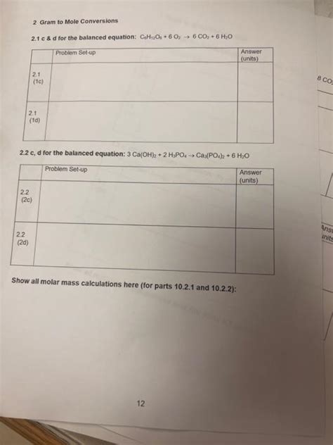 Solved Mole To Mole Conversions C D For The Balanced Chegg Com