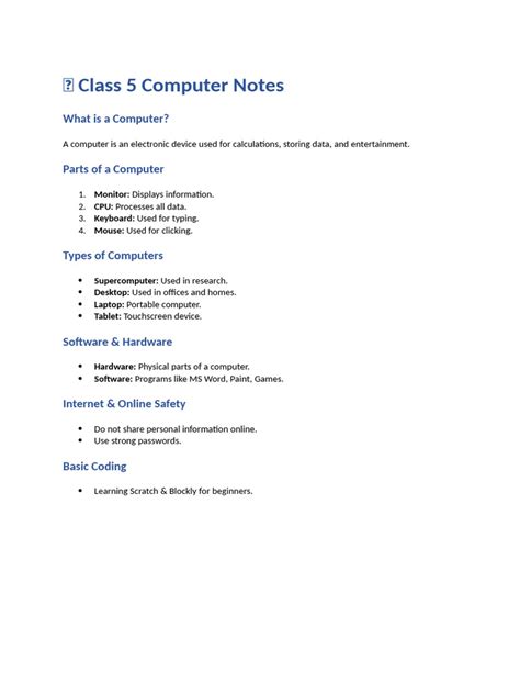 Class 5 Computer Notes Pdf