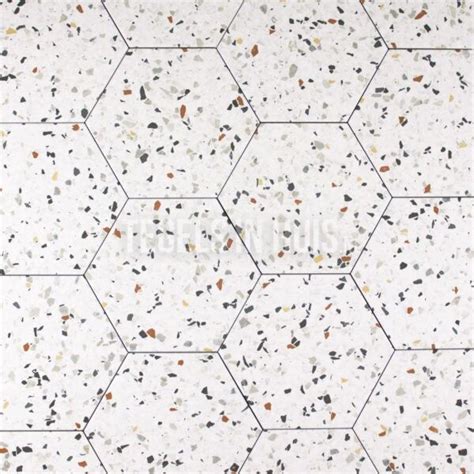 Hexagonal Terrazzo Tile White And Brown Speckled