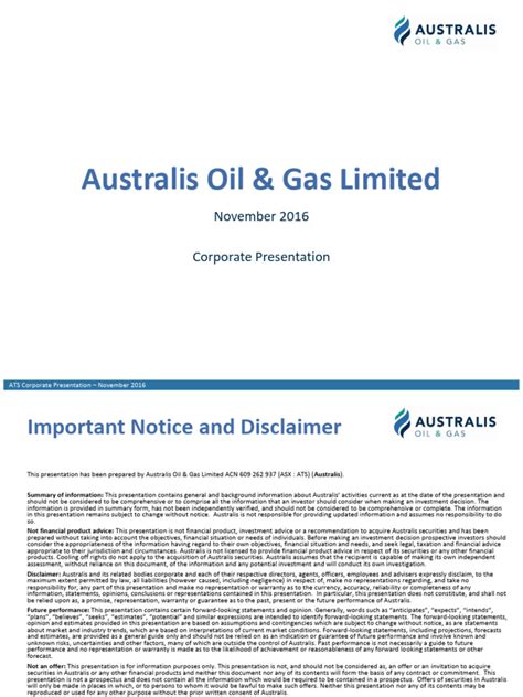 Australis Oil And Gas Limited Presentation Pdf Securities Finance