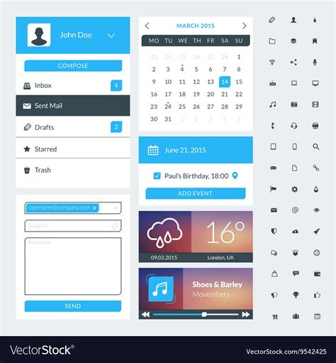 Set Of Flat Design Ui Elements For Website Vector Image