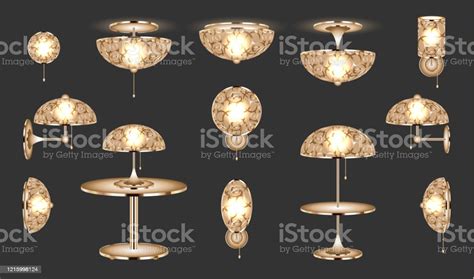 골드 테이블 램프 램프 내부 요소 야간 조명 Sconces 구식 샹들리에의 집합입니다 장식 우아한 고급 빈티지 샹들리에 광택 홈 을 위한 디자인 장식 액세서리 벡터