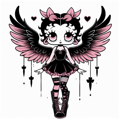 Betty Boop Watercolor Clipart Cute Emo Cowgirl Pink Style Angel L Png Cute Emo Angel Digital