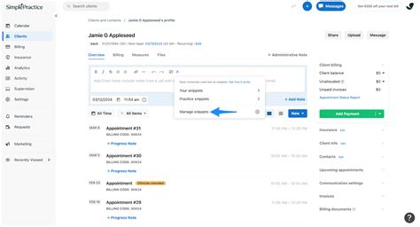 Using Snippets SimplePractice Support