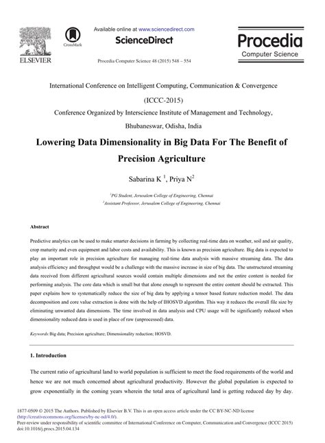 Pdf Lowering Data Dimensionality In Big Data For The Benefit Of
