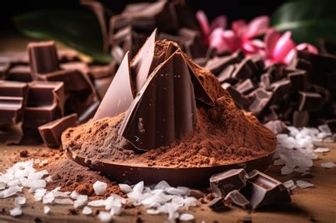 Premium Ai Image Artisanal Cocoa Beans And Chocolate Shavings Closeup