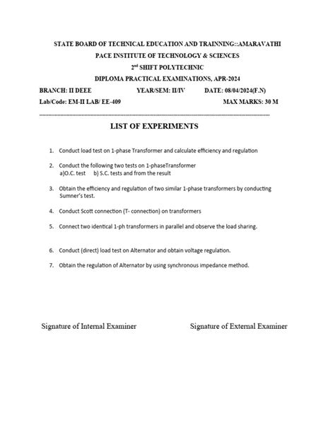 Em Ii Lab External Qp Pdf Transformer Institute Of Technology