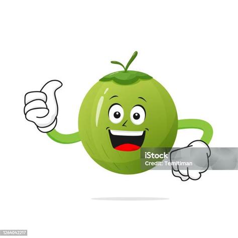 녹색 코코넛 캐릭터가 흰색 배경에 엄지 손가락을 들고 미소 벡터 과일에 대한 스톡 벡터 아트 및 기타 이미지 과일 교습