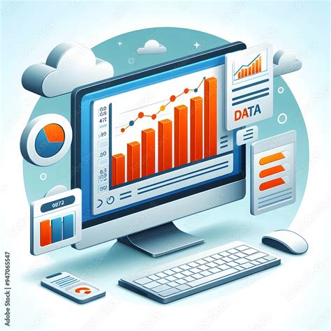 data concept vector illustration of isolated computer screen and bar graph with word data