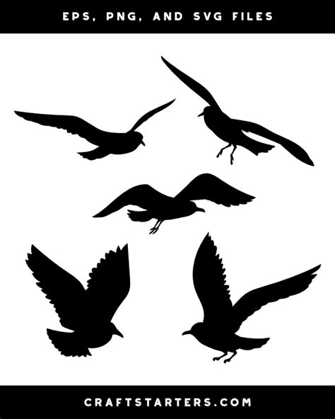 Flying Seagull Silhouettes Svg Png And Eps Clipart Craftstarters