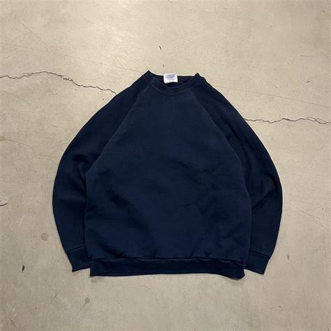 Vintage 90s Navy Blue Blank Crewneck Sweatshirt Depop